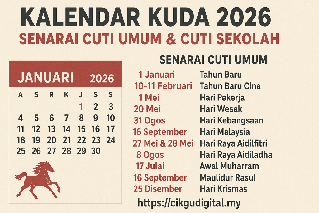 Kalendar Kuda 2026 – Senarai Cuti Umum & Cuti Sekolah Malaysia - CIKGU DIGITAL " Ïnfo Padat dan ...